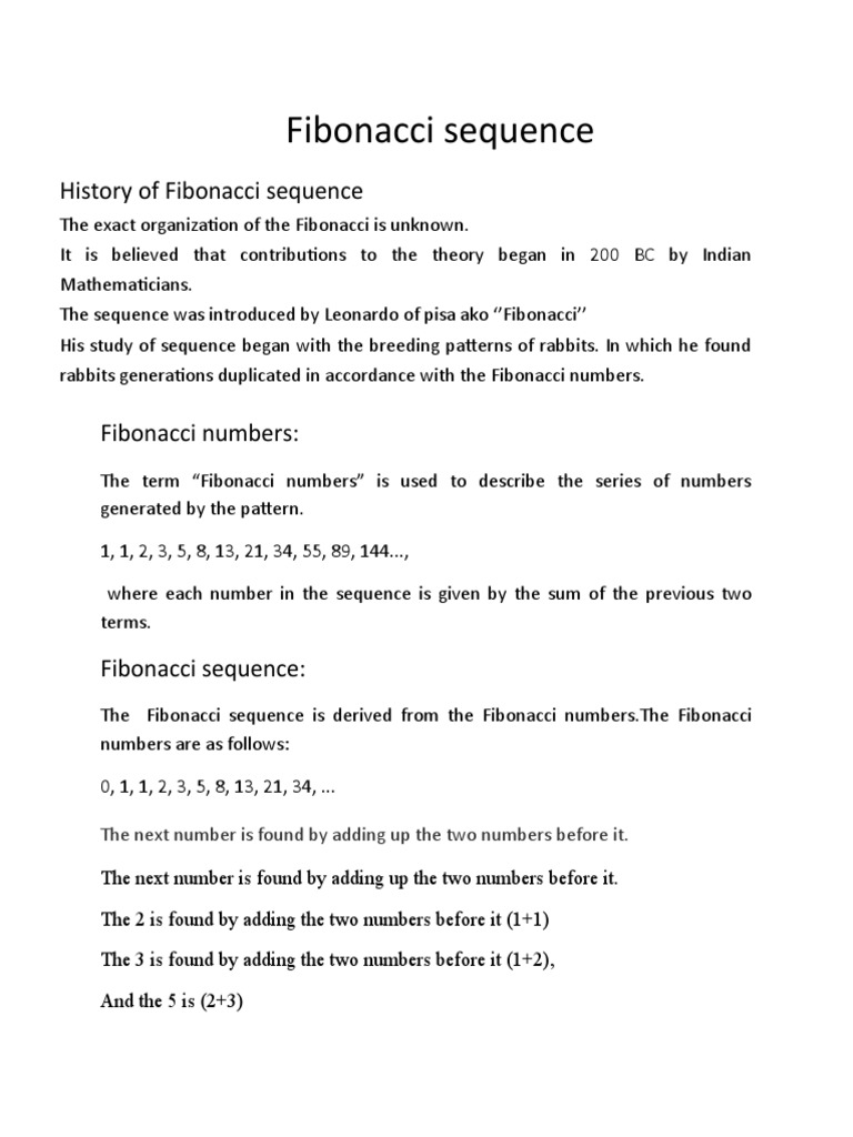 History of Fibonacci Sequence | PDF | Numbers | Mathematical Analysis
