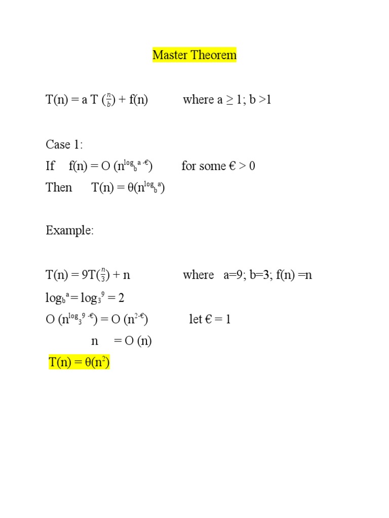Master Theorem: Log B A - Log B A | PDF