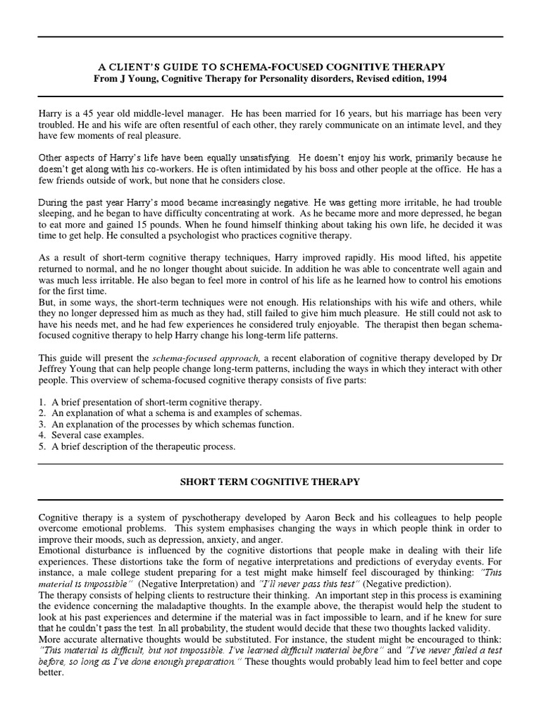 A Client's Guide To Schema-Focused Cognitive Therapy | PDF | Schema ...