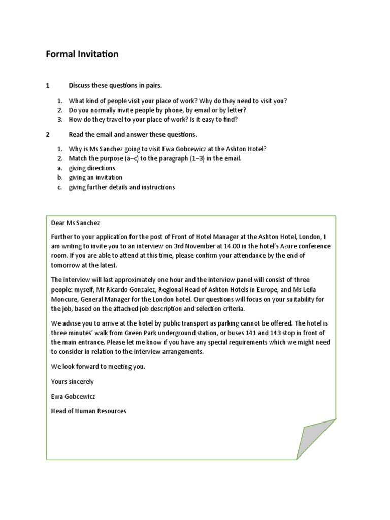 Formal Invitation: 1 Discuss These Questions in Pairs | PDF | Business