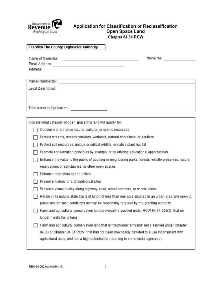 Application For Classification or Reclassification Open Space Land ...