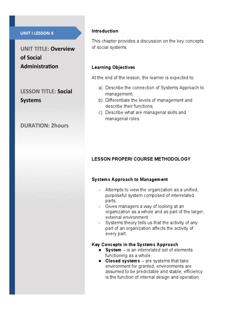 SWA Admin Unit I Lesson 4 | PDF | System | Systems Theory