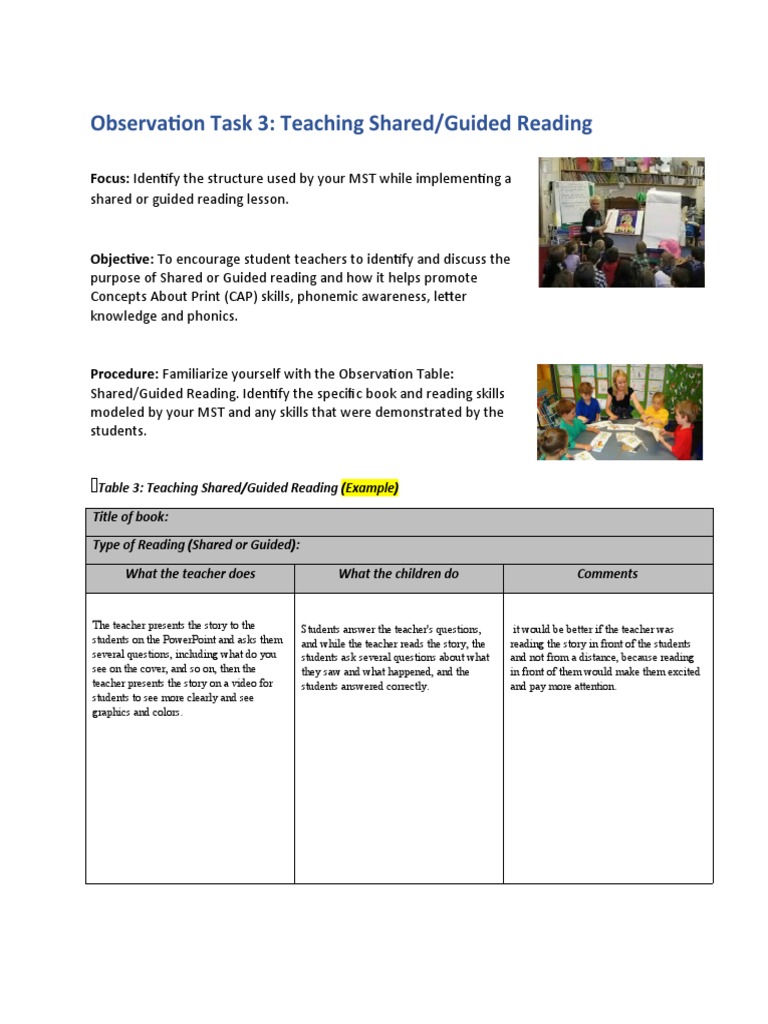 Observation Task 3: Teaching Shared/Guided Reading: Focus: Identify The ...