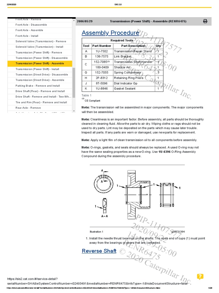 Assembly Procedure: Reverse Shaft | PDF | Bearing (Mechanical) | Piston