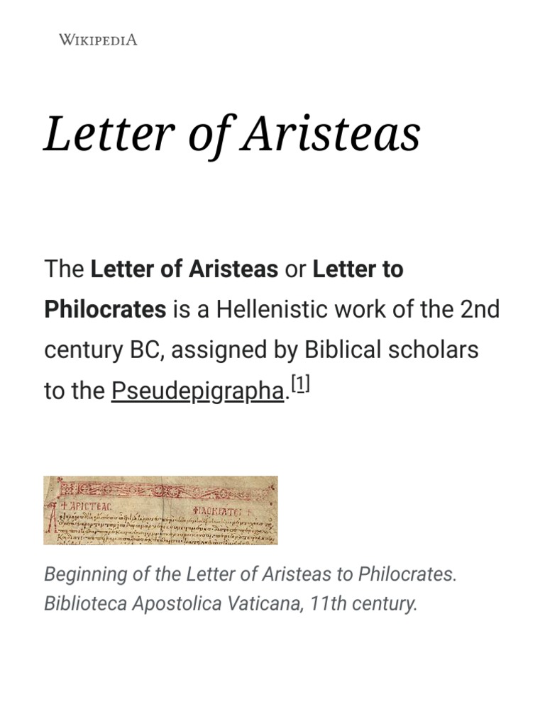 Letter of Aristeas - Wikipedia | PDF | Jews And Judaism | Bible