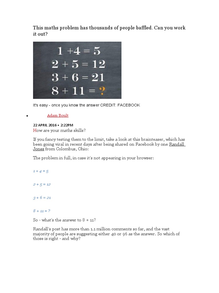 This Maths Problem Has Thousands of People Baffled | PDF | Teaching ...