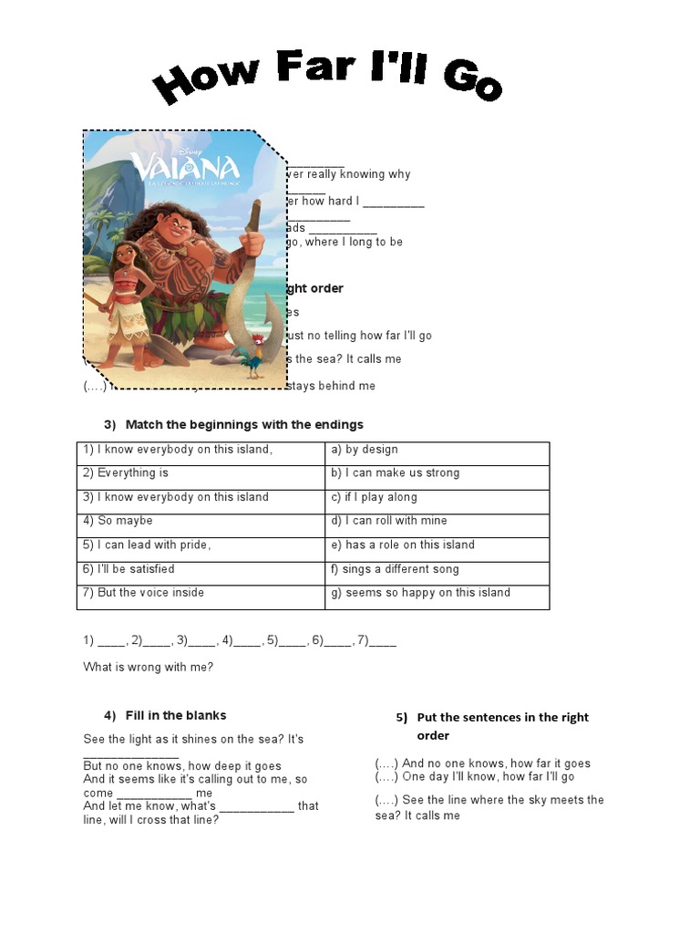 How Far Ill Go Moana Activities With Music Songs Nursery Rhymes ...