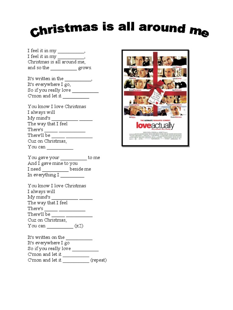 Christmas Is All Around Me Love Actually Song Activities With Music ...