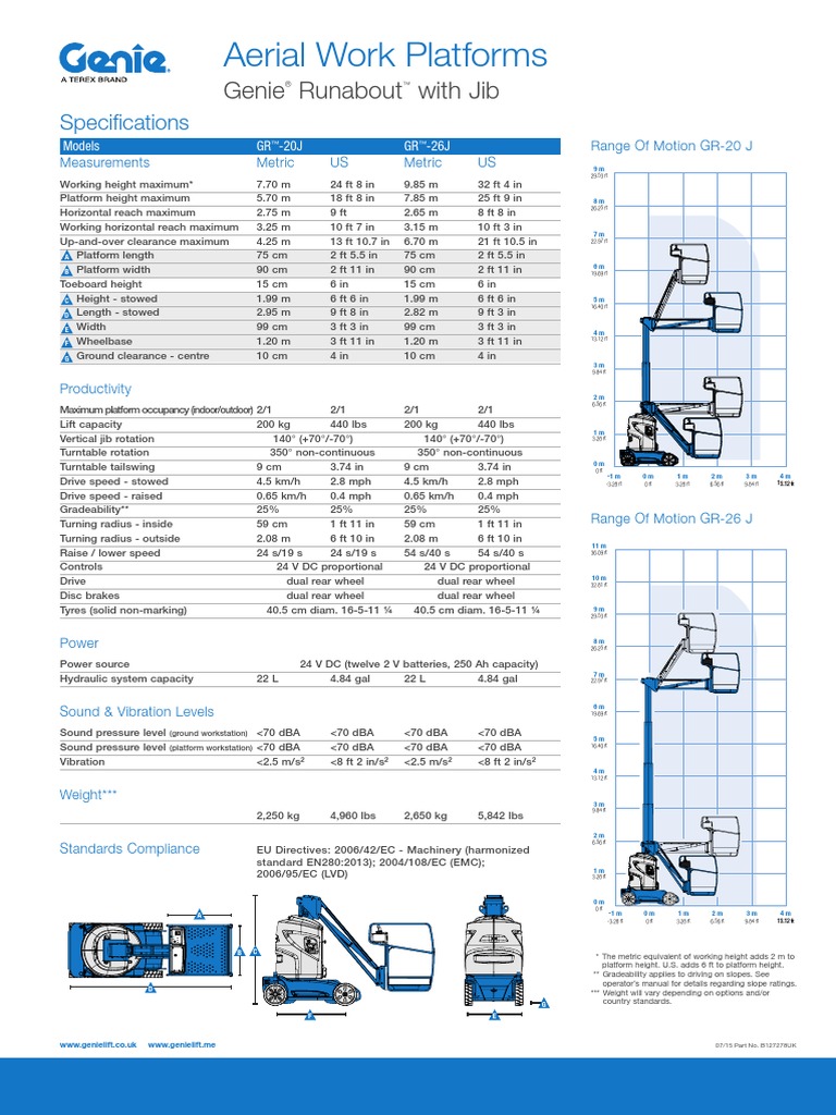 Genie GR20 J, GR26 J Specifications | PDF | Elevator | Vehicles