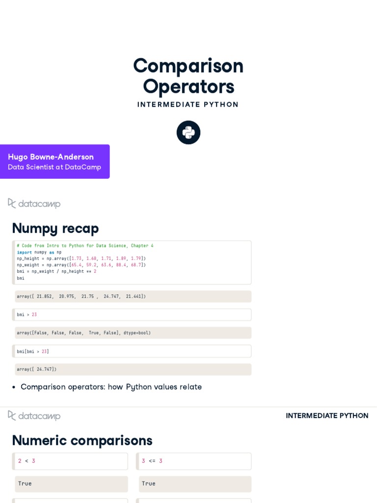 Comparison Operators: Hugo Bowne-Anderson | PDF | Boolean Data Type ...