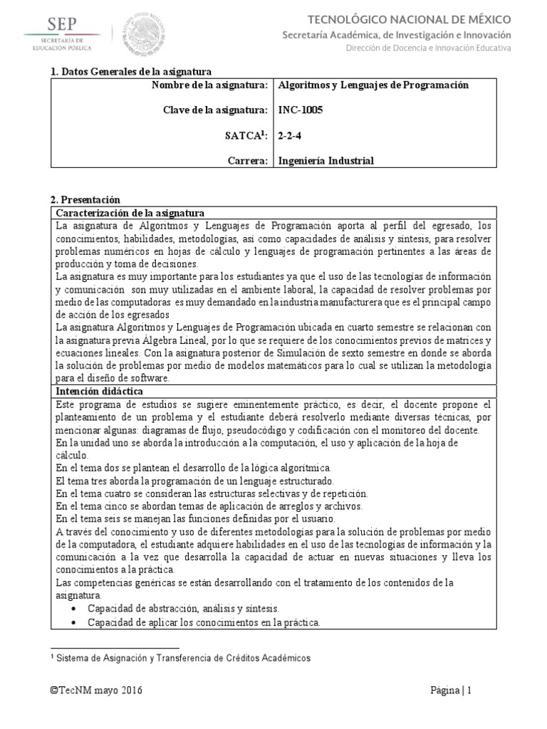 Algoritmos y Lenguajes de Programación PDF | PDF | Algoritmos | Evaluación