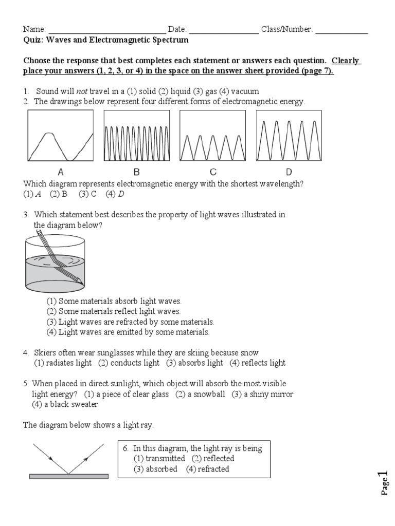 8th Take-Home Quiz On Waves and Electromagnetic Spectrum | PDF | Light ...