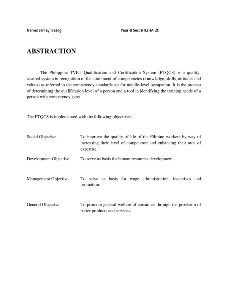 Abstraction: Name: Jemay Basog Year & Sec: BTLE-IA-2C | PDF ...