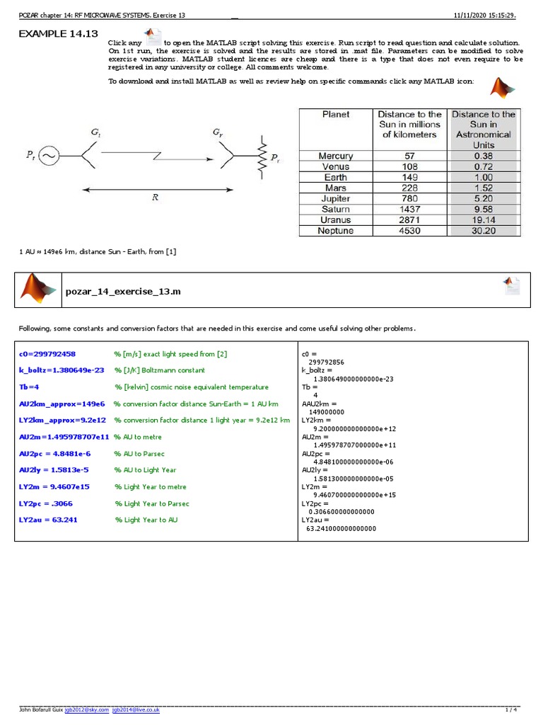 Solution To Microwave Engineering Pozar Chapter 14 Exercise 13 With MATLAB | PDF | Signal To ...
