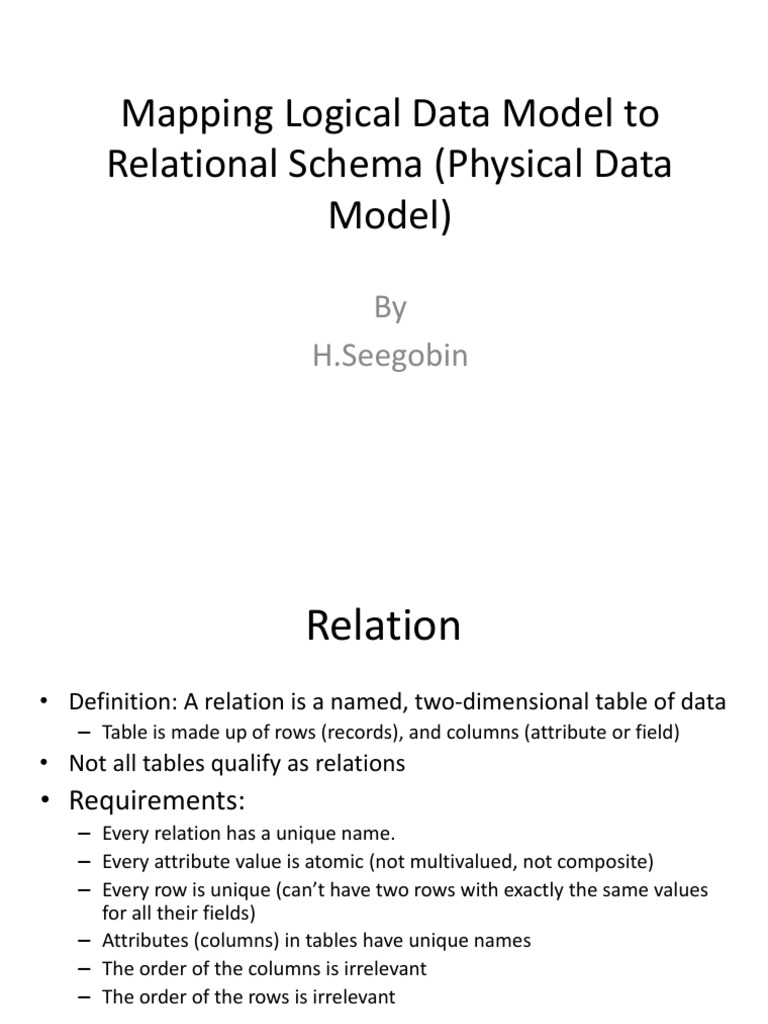 Mapping Logical Data Model To Relational Schema (Physical Data Model) | PDF | Relational ...