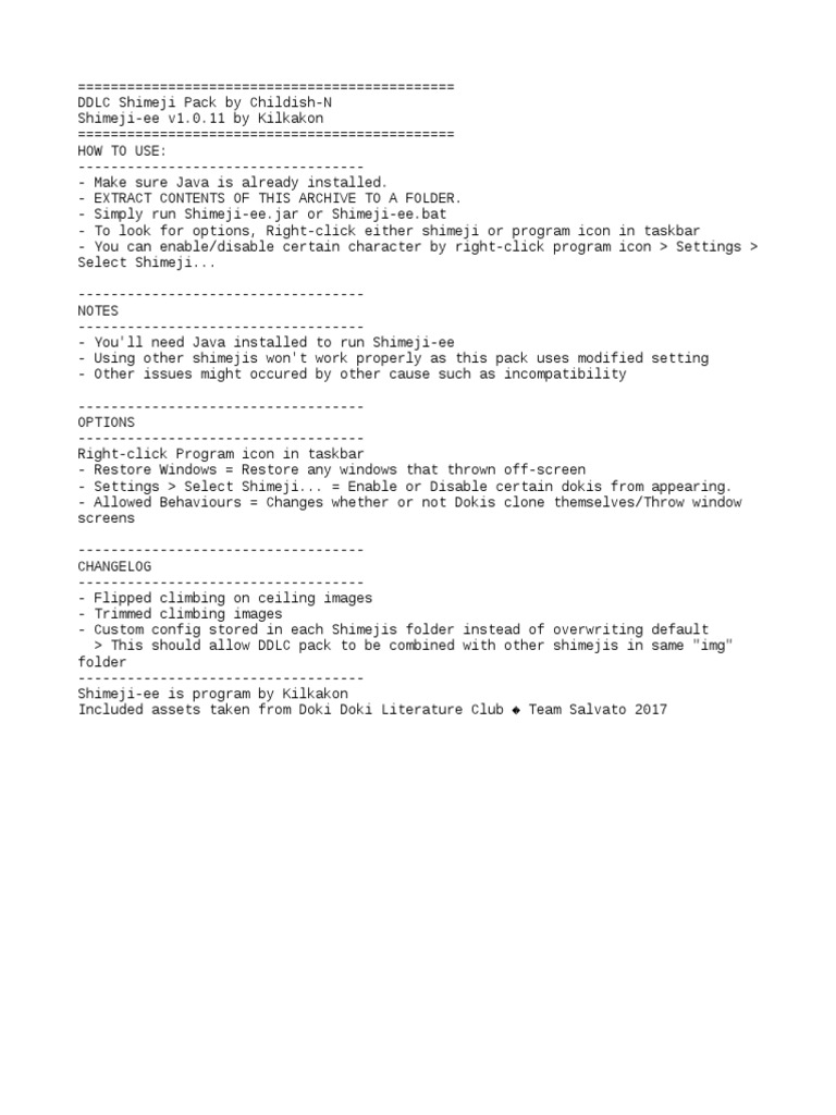 DDLC Shimeji Pack Installation Guide | PDF