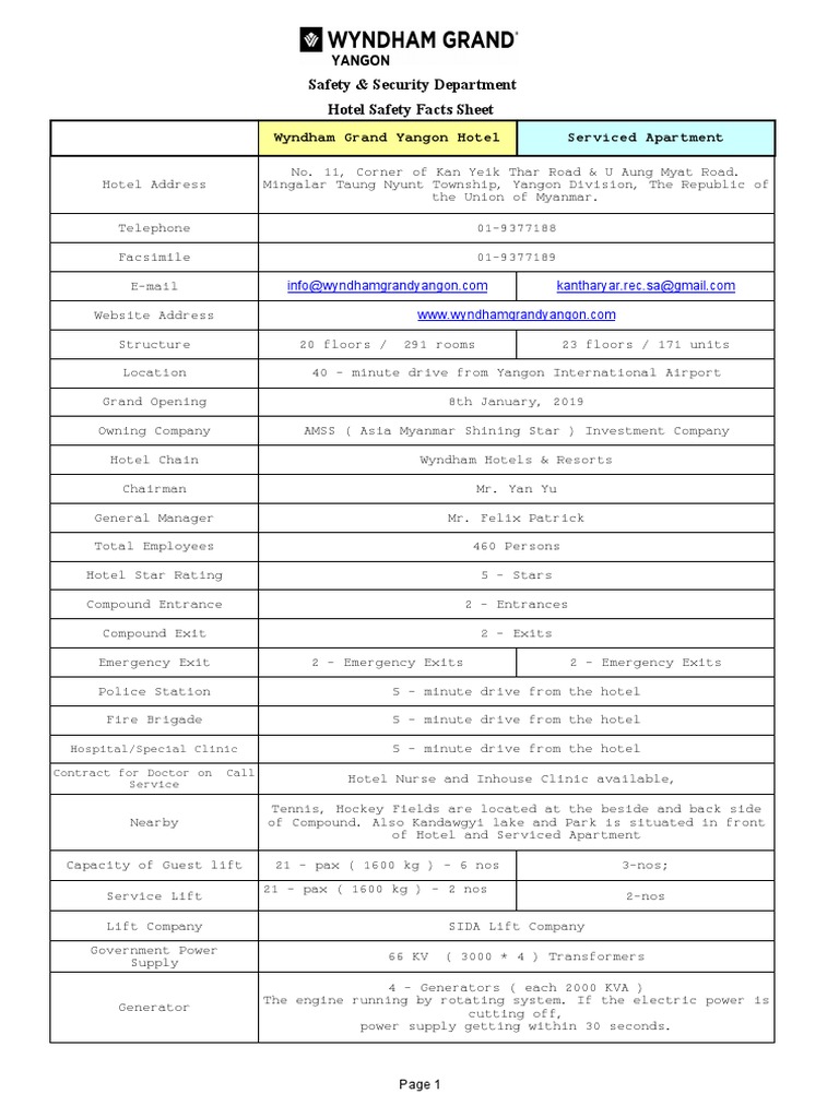 05 - Hotel Safety Facts Sheet | PDF | Fire Sprinkler System | Fires