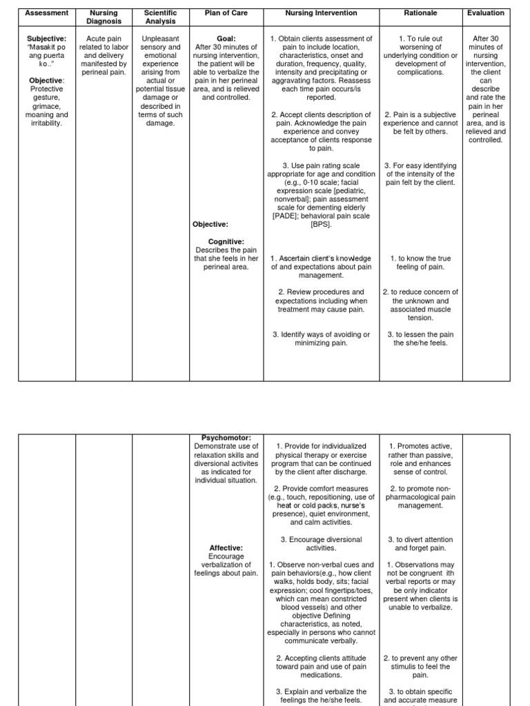 Nursing Care Plan for Acute Pain Management | PDF | Pain | Nonverbal ...