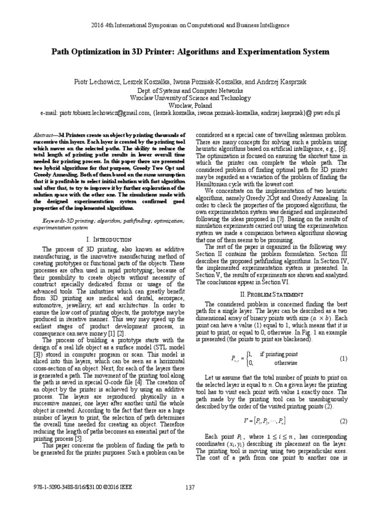 Path Optimization in 3D Printer: Algorithms and Experimentation System ...