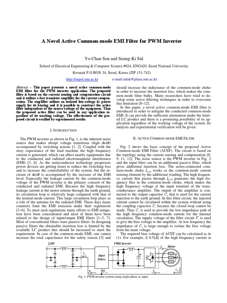 A Novel Active Common Mode Emi Filter For Pwm Inverter Pdf Power Inverter Electromagnetic