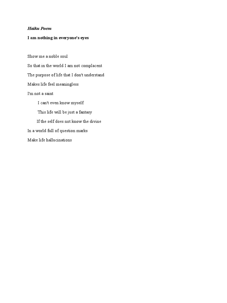 I Am Nothing in Everyone's Eyes: Haiku Poem | PDF