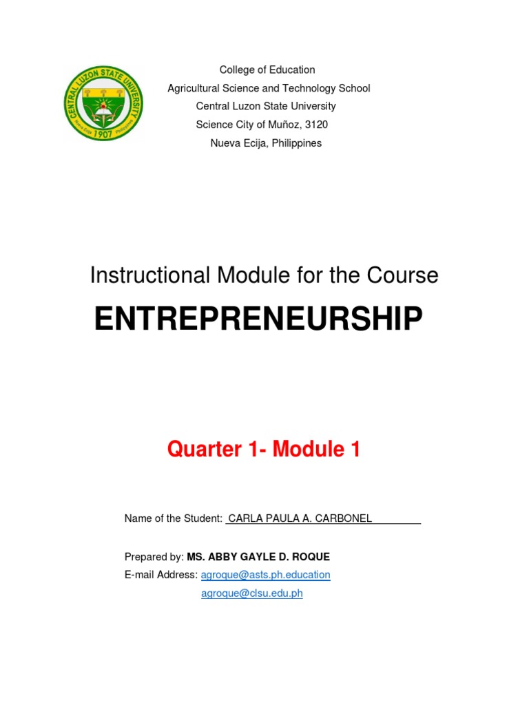 ENTREPRENEURSHIP Module 1 - First Sem | PDF | Entrepreneurship | Money