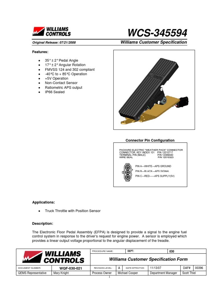 Williams Customer Specification: Features | PDF | Throttle ...