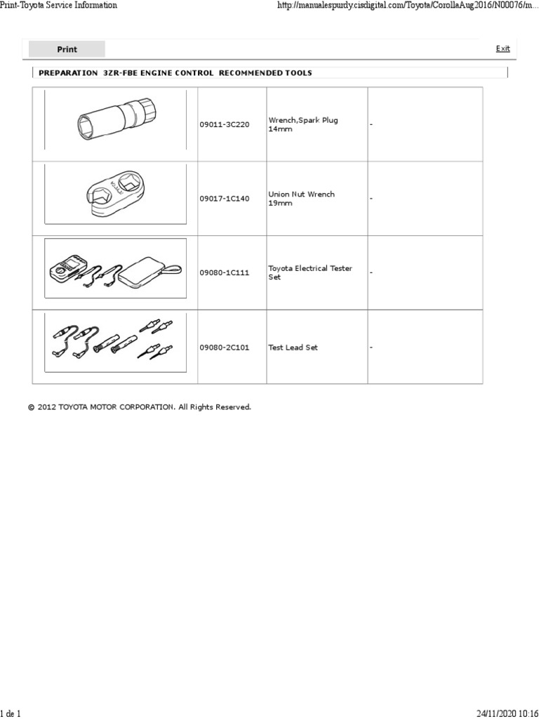 Preparation 3zr-Fbe Engine Control Recommended Tools | PDF