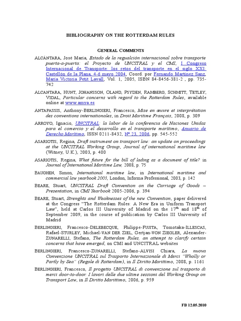 Bibliography On The Rotterdam Rules-2 | PDF | Admiralty Law | Bill Of ...