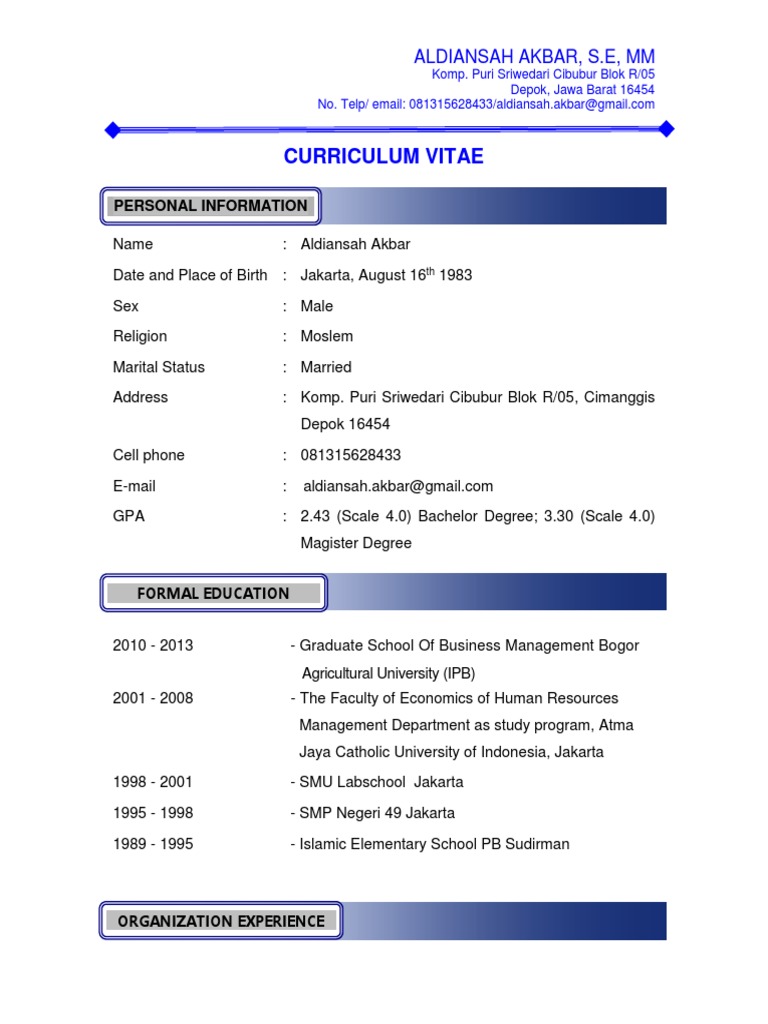 Curriculum Vitae: Personal Information | PDF | Jakarta