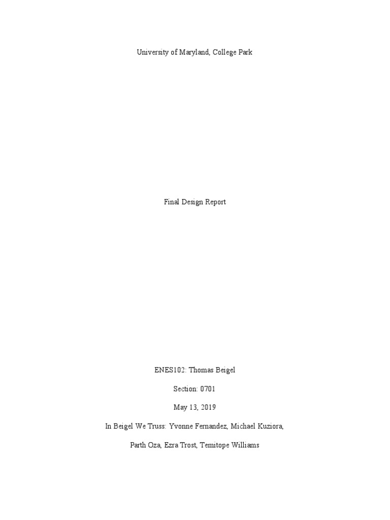 Enes102 - Truss Final Report | PDF | Truss | Strength Of Materials