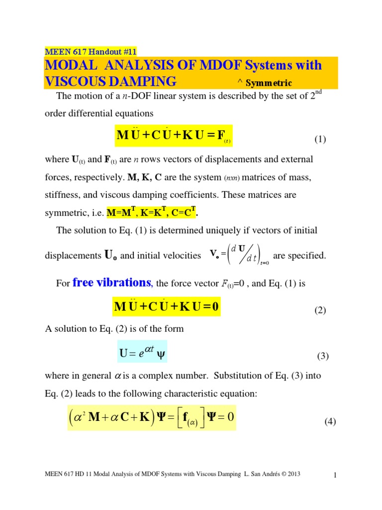 HD11 Damped - MDOF - Modal Analysis PDF | PDF | Eigenvalues And ...