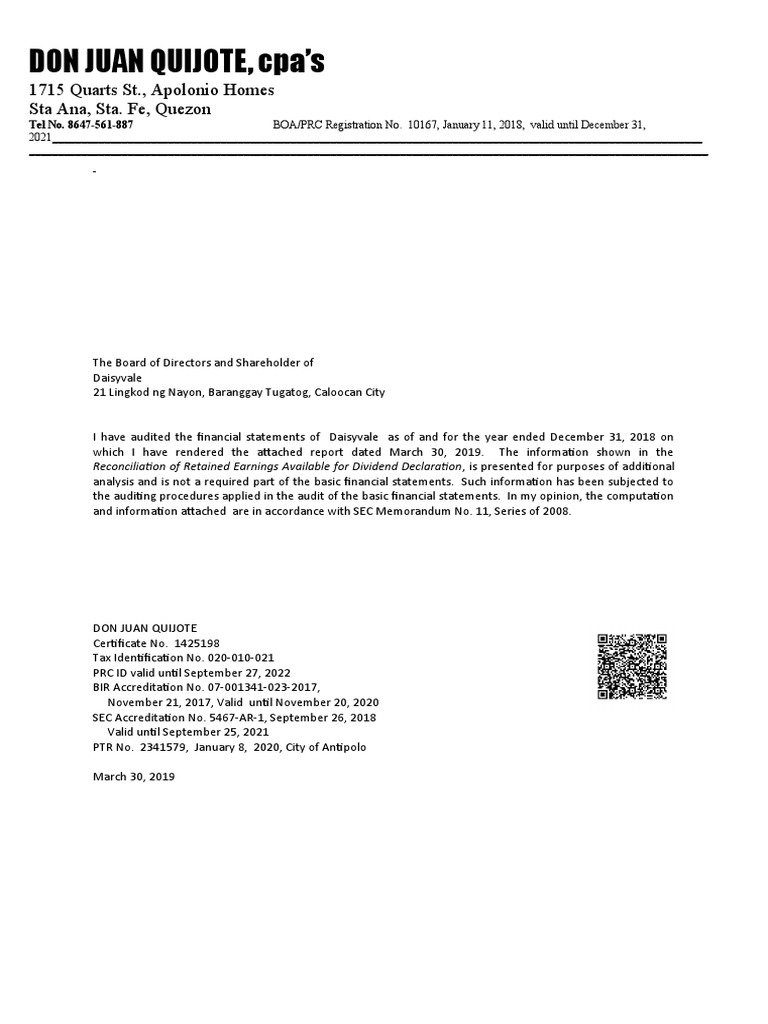 2018-Recon Retained Earnings | PDF