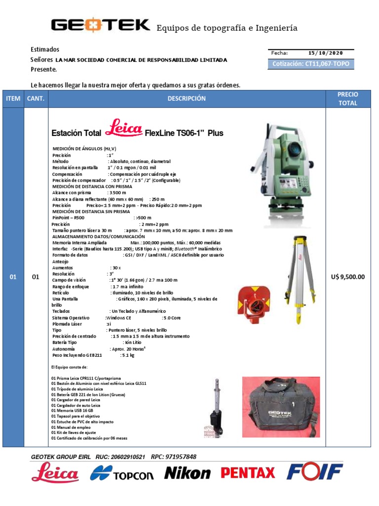 CT11,067-TOPO Estacion Total Leica TS06 - LA MAR SOCIEDAD COMERCIAL DE RESPONSABILIDAD LIMITADA ...