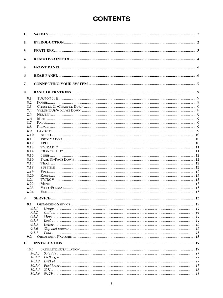 User Manual for a Digital Set-Top Box: Contents, Features, Operations ...