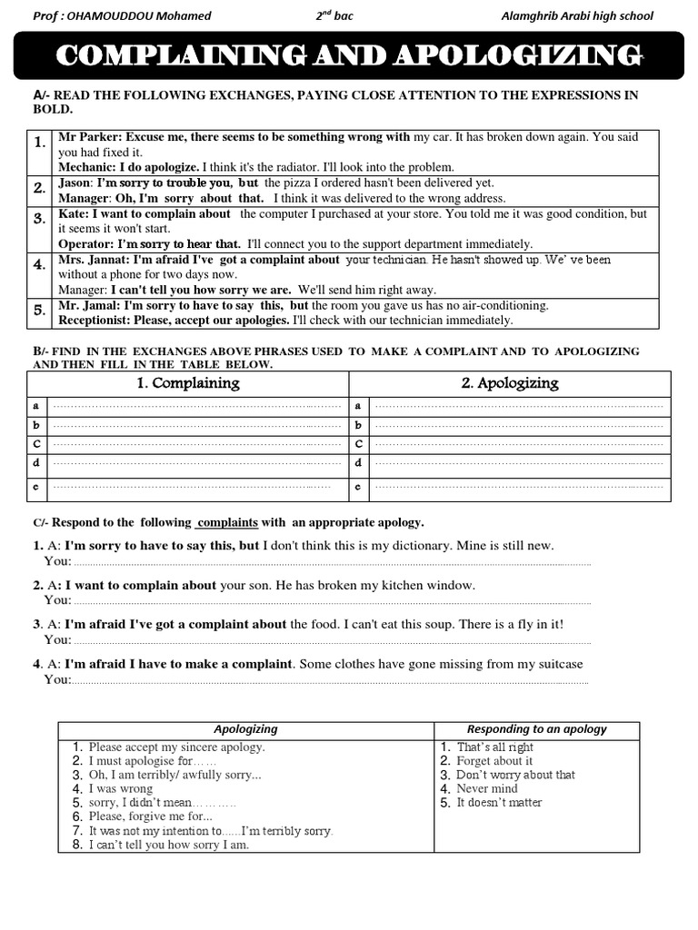 Complaining and Apologizing | PDF