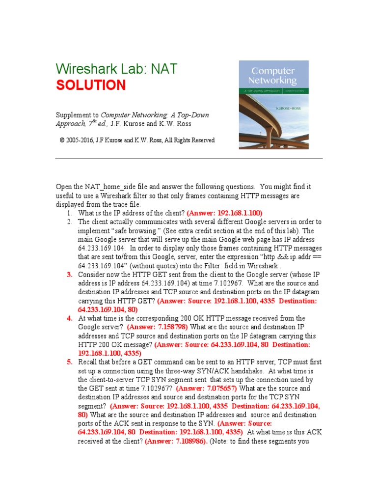Solution: Wireshark Lab: NAT | PDF | Transmission Control Protocol | Hypertext Transfer Protocol