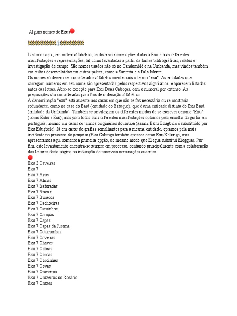 Alguns Nomes de Exus | PDF | Paganismo | Fés religiosas