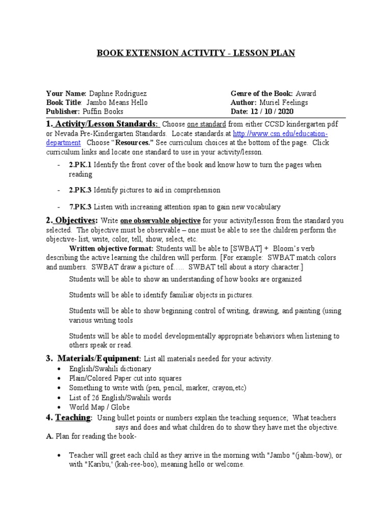 Book Extension Activity - Lesson Plan: Department | PDF | Reading ...