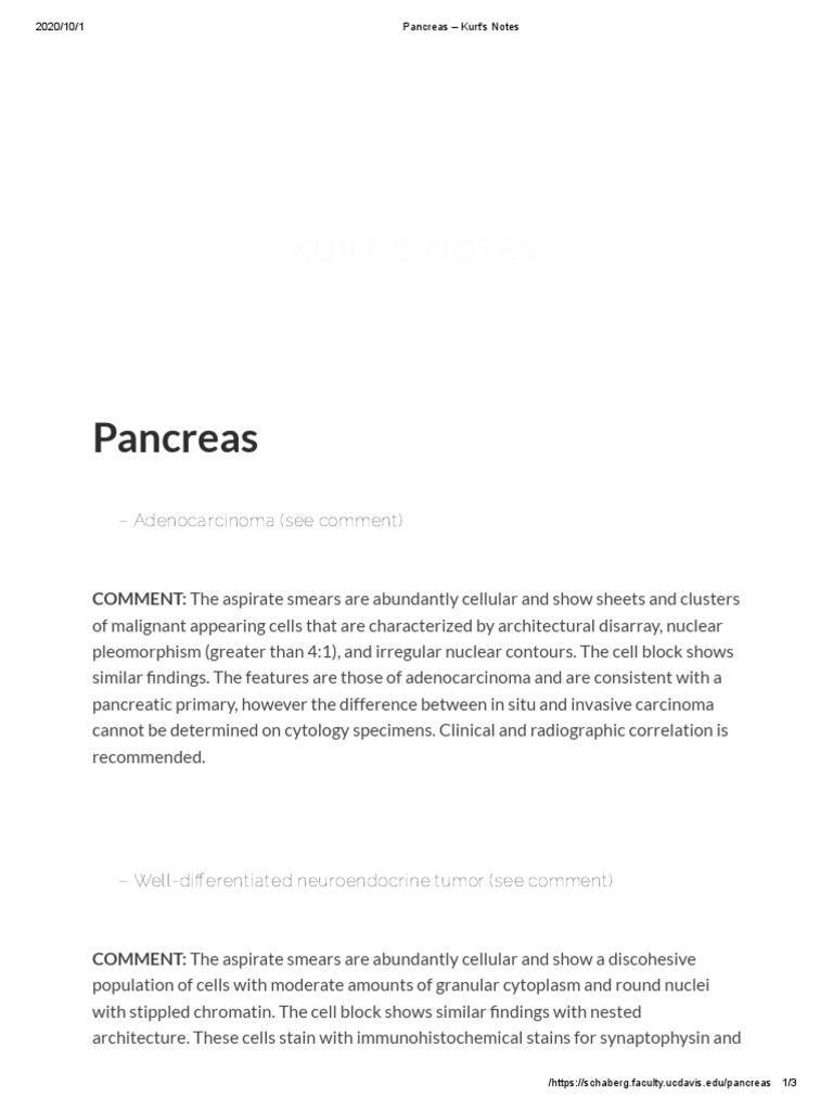 Pancreas: Kurt'S Notes | PDF | Pancreatic Cancer | Cytopathology