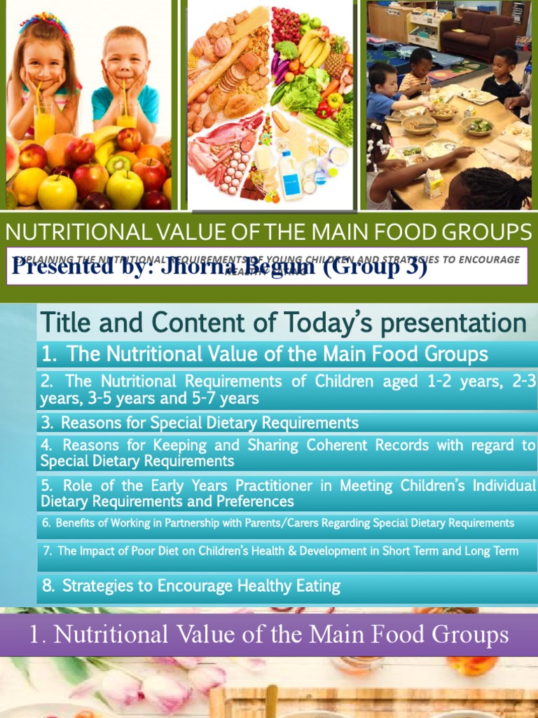 Nutritional Value of The Main Food Groups | PDF | Foods | Vitamin