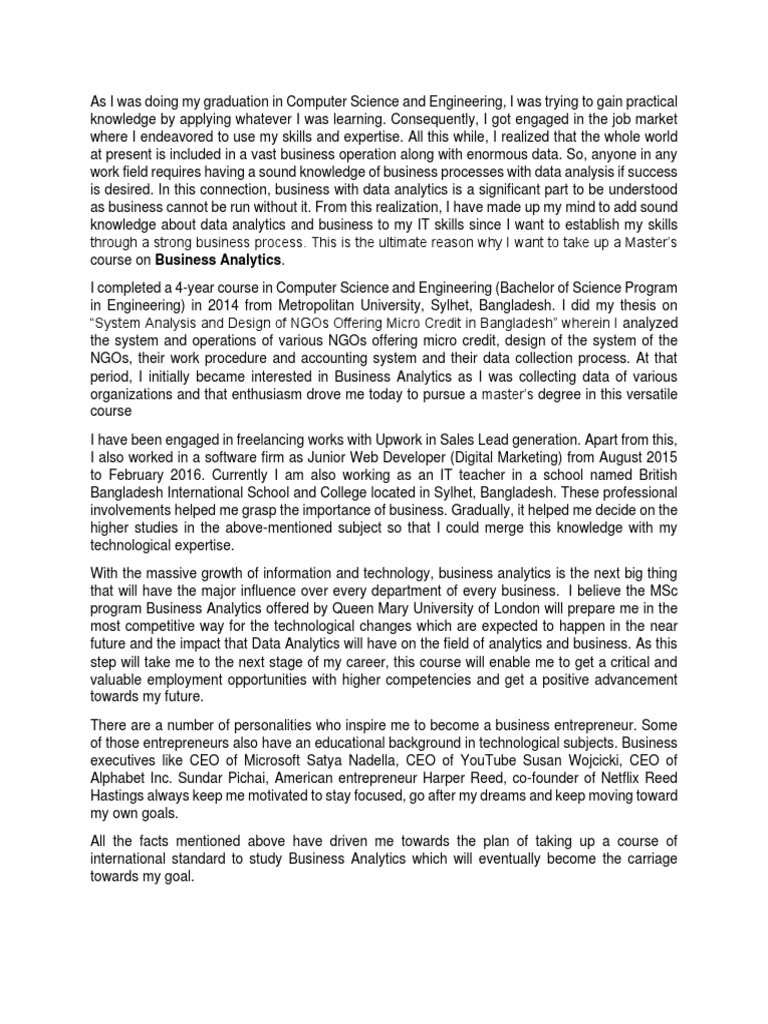 Statement of Purpose For Business Analytics PDF | PDF | Analytics ...