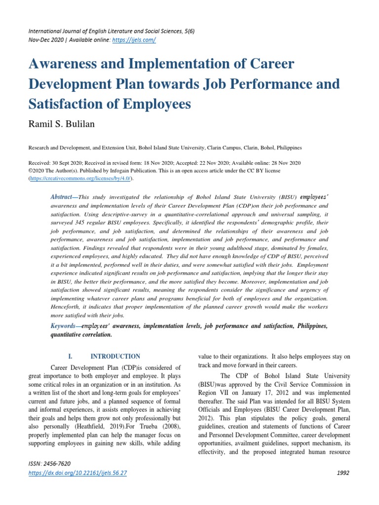 Awareness and Implementation of Career Development Plan Towards Job ...