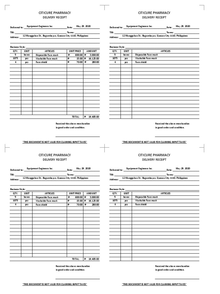 Sample Delivery Receipt | PDF | Economies | Business