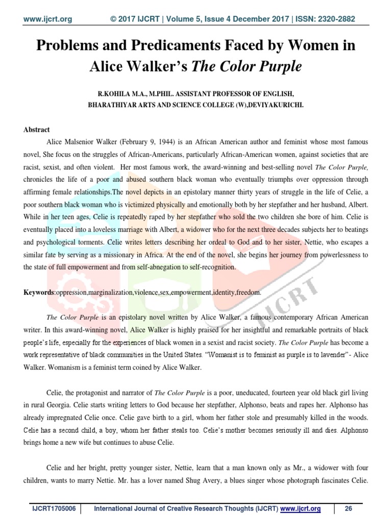 Problems and Predicaments Faced by Women in Alice Walker's The Color ...
