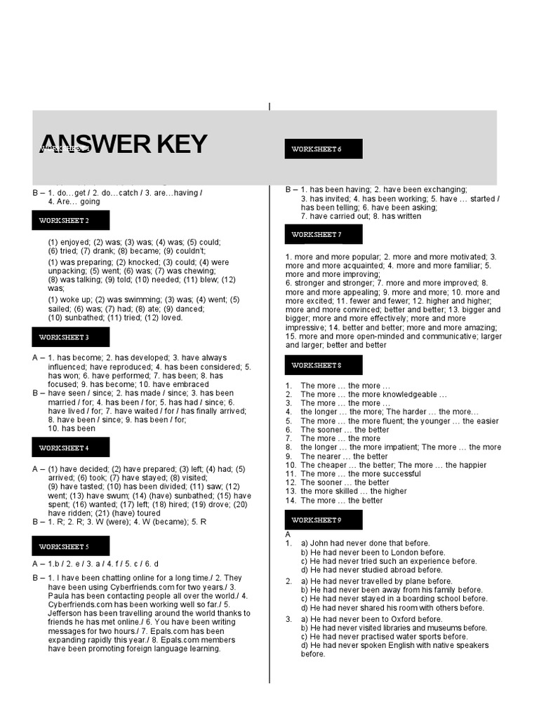 Answer Key: Worksheet 1 Worksheet 6 | PDF | Christmas