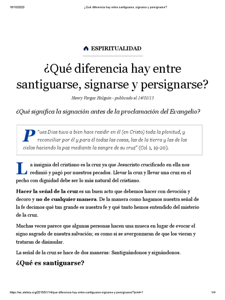 ¿Qué Diferencia Hay Entre Santiguarse, Signarse y Persignarse ...
