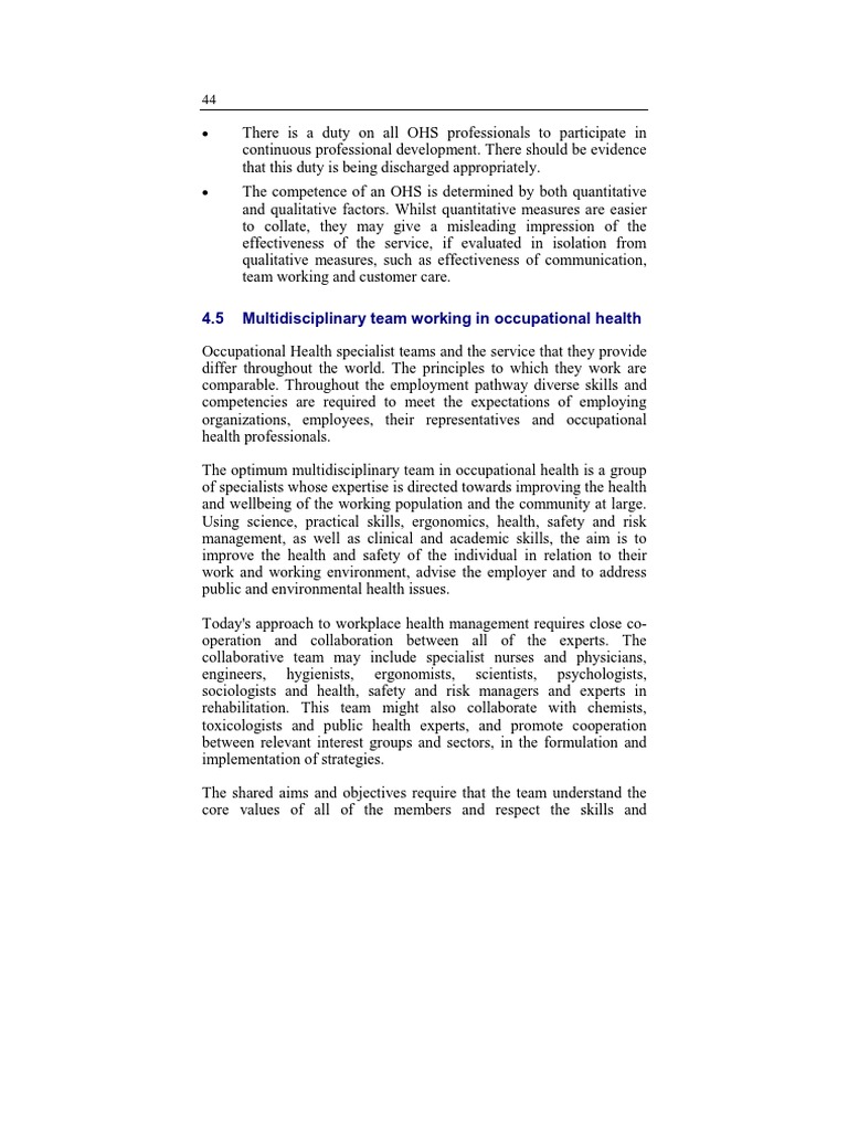 Multidisciplinary Teamwork in Occupational Health | PDF | Career ...