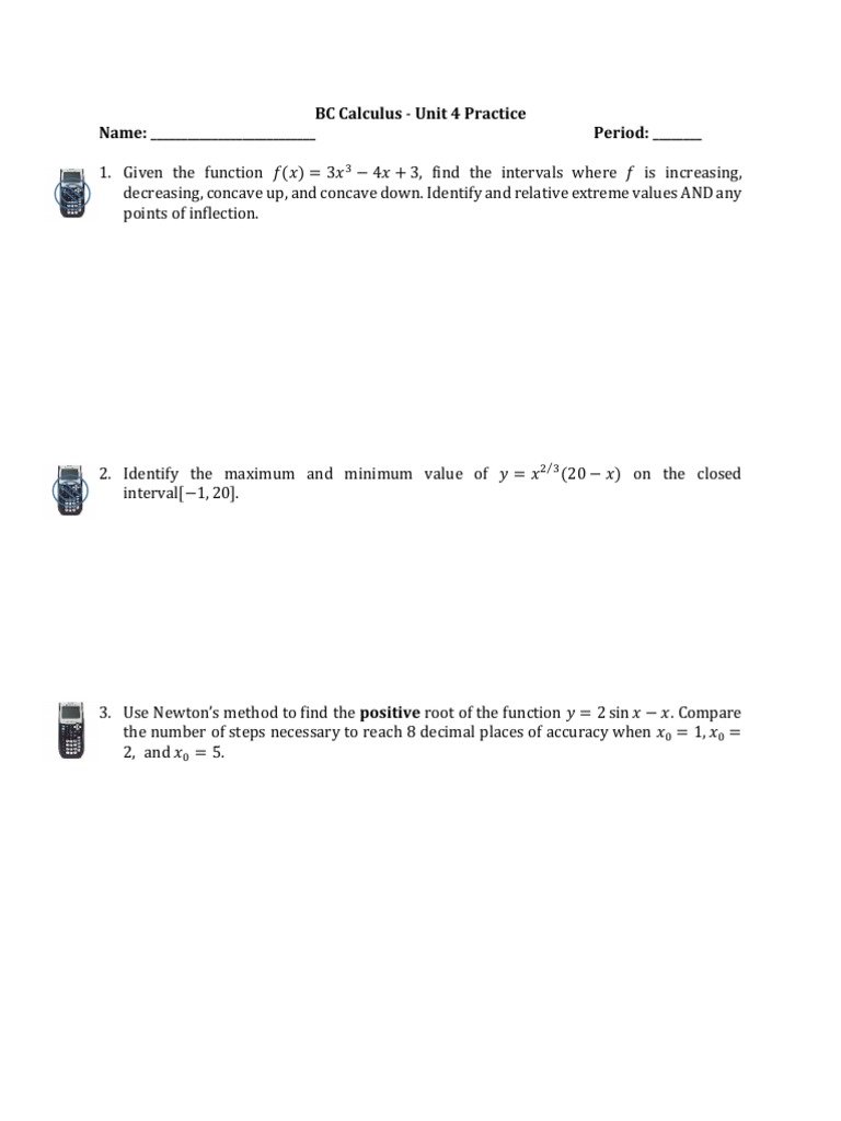 BC Calculus Practice Problems | PDF | Derivative | Teaching Mathematics