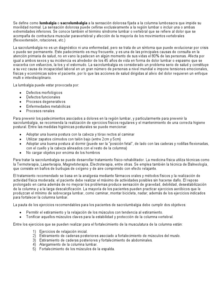 Guía Completa sobre Sacrolumbalgia | PDF | Dolor lumbar | Medicina